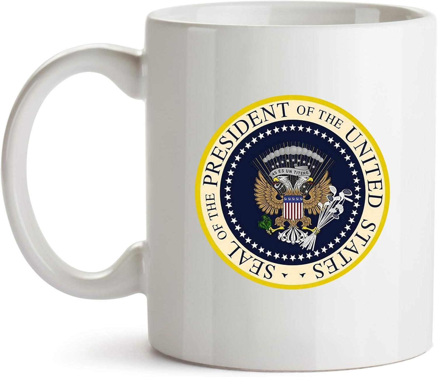 Amazon.com: Fake Trump Presidential Seal Coffee Mug, 45 is a Puppet ...