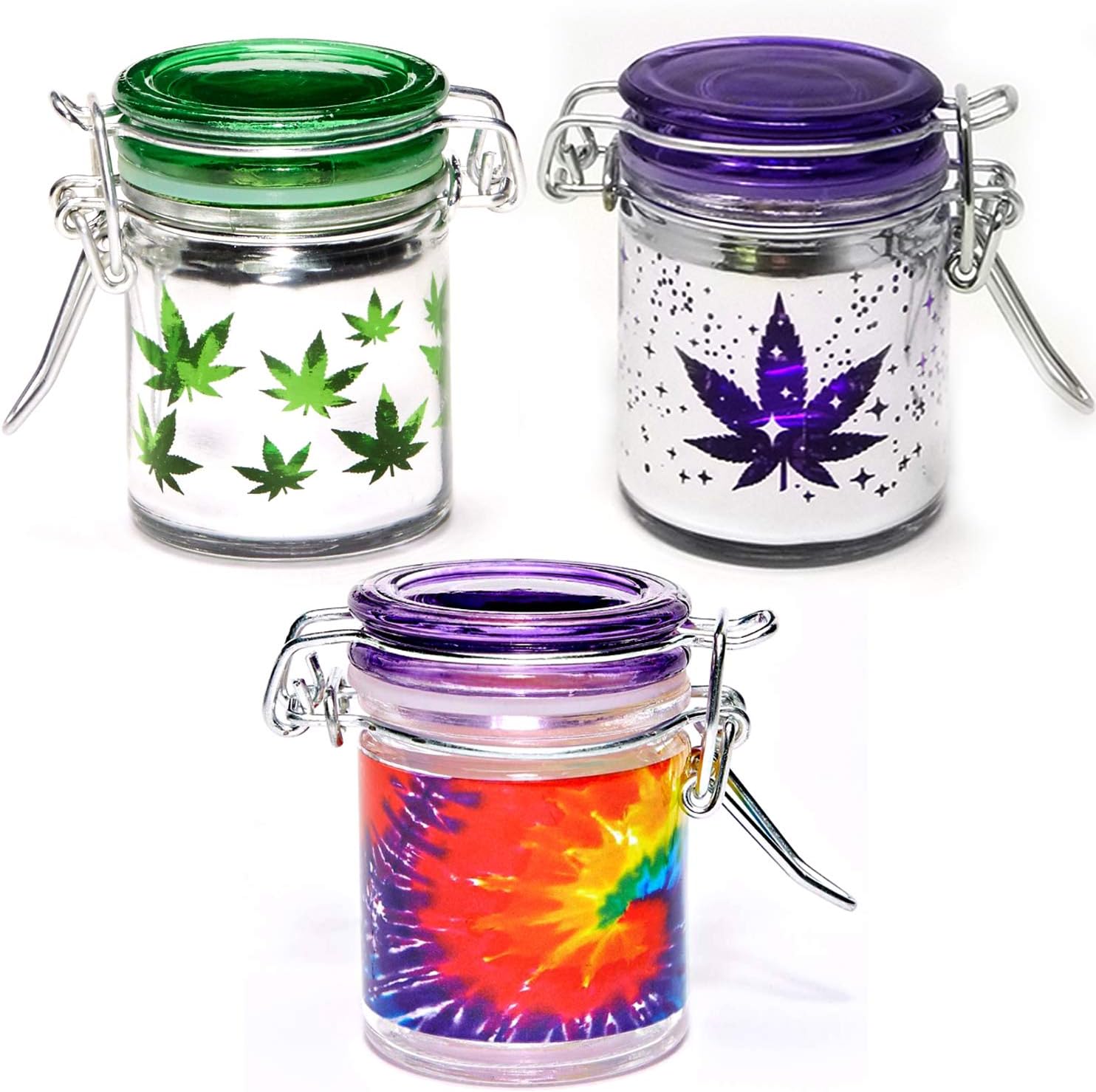Amazon.com: Airtight Glass Herb Mini Stash Jar Set of 3 - Pot Leaf, Tie ...