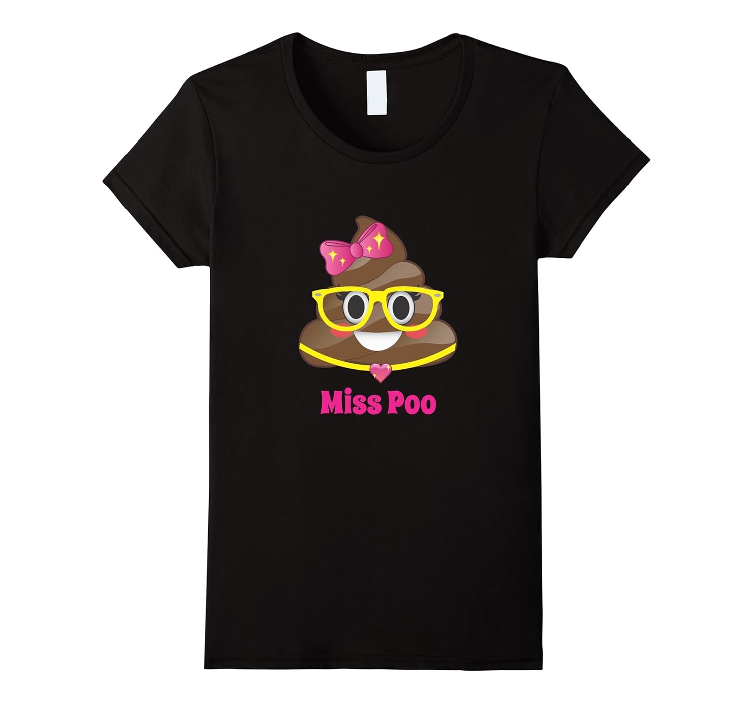Cute Miss Poo Funny Emoji Pink Bow Cutie Poop T-Shirt PJ