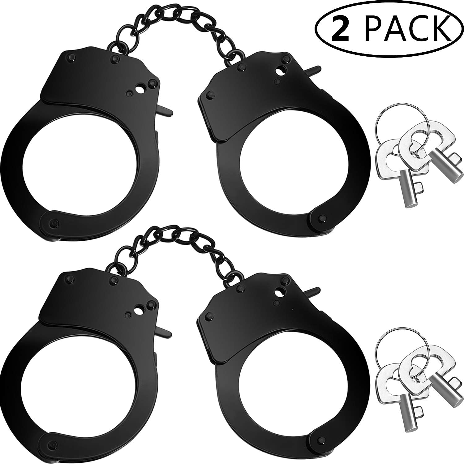 Hotop 2 Pieces Halloween Black Handcuffs Prop, Stainless Steel Metal ...