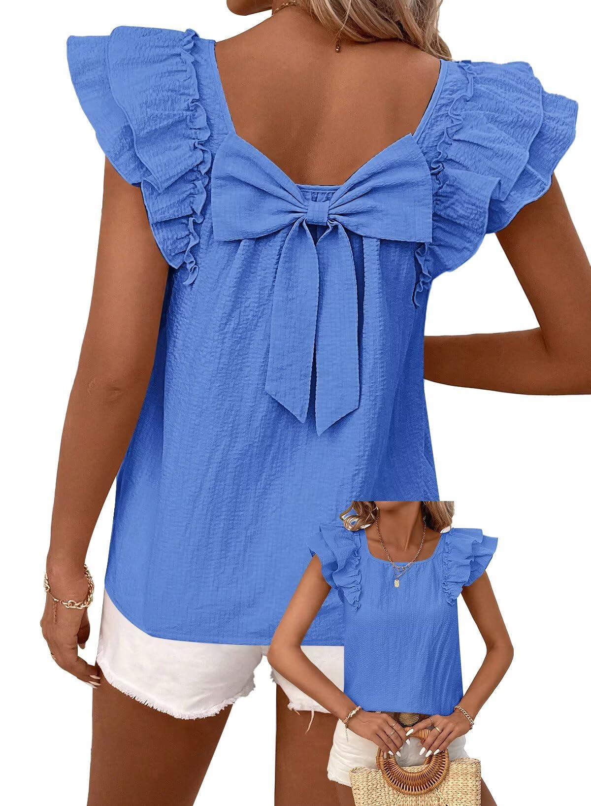 Falechay Womens Summer Tops Cute Crewneck Ruffle Sleeve Clothes Going ...
