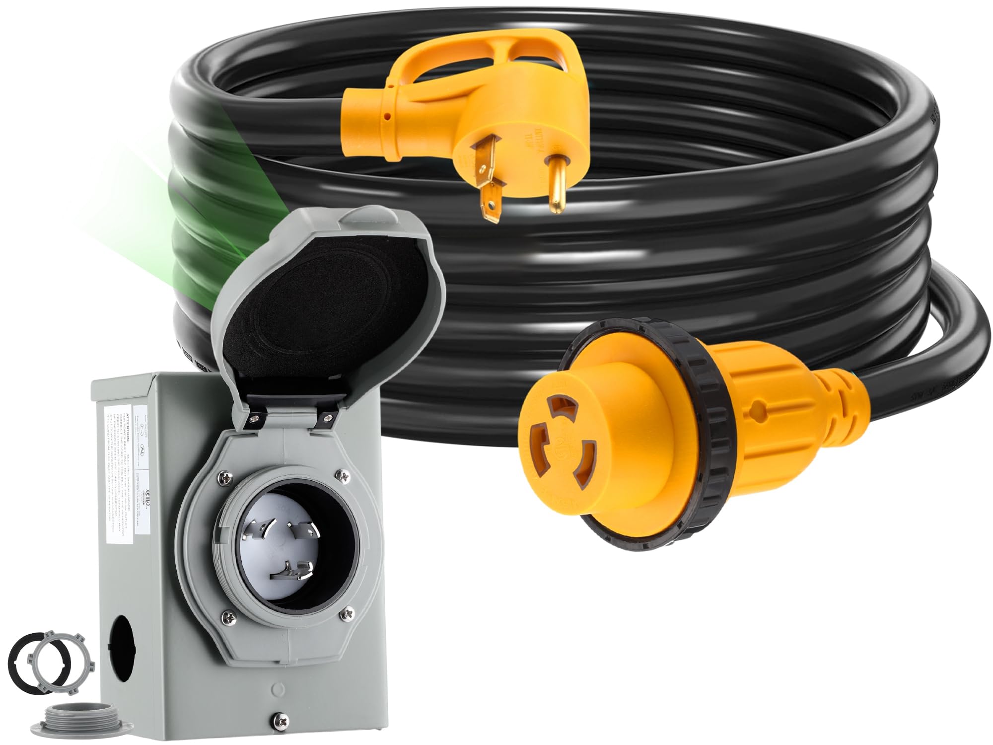 Kanayu 15FT 30 Amp RV Generator Cord and Power Inlet Box Compatible ...