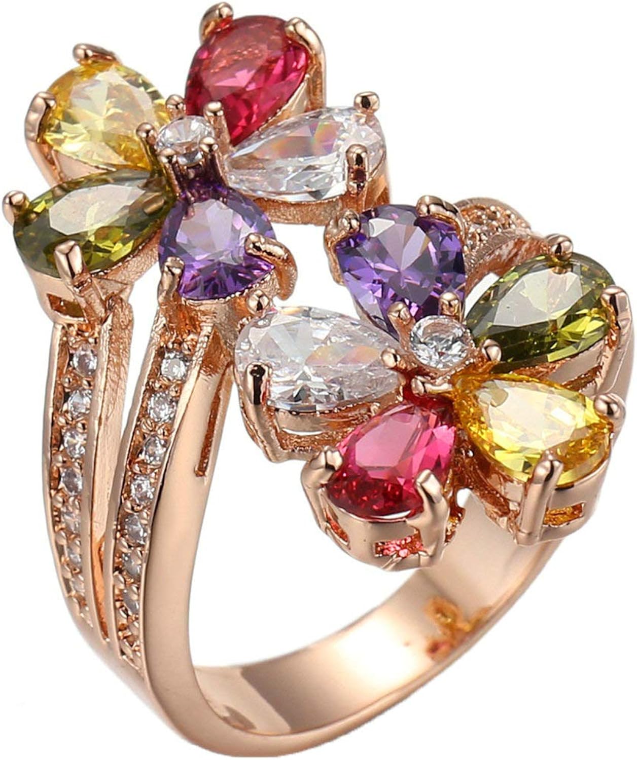 Beydodo Ringe für Frauen Vergoldet, Eheringe mit Stein Blumen Ring mit ...