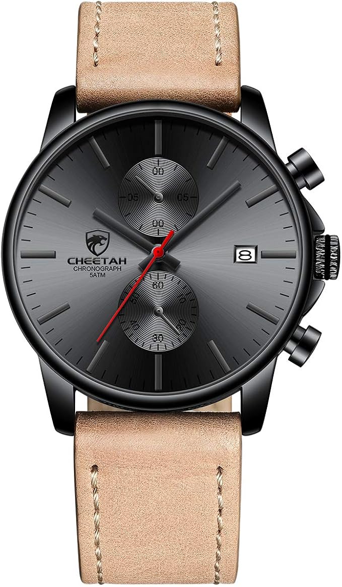 GOLDEN HOUR Men's Fashion Sport Quartz Watches with Leather Strap ...