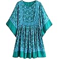 R.Vivimos Women's Summer Cotton Half Sleeve Casual Loose Bohemian Floral Tunic Dresses at Amazon ...