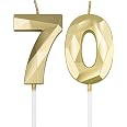 Amazon.com: 70th Birthday Candles for Cake, Gold Number 70 3D Diamond ...