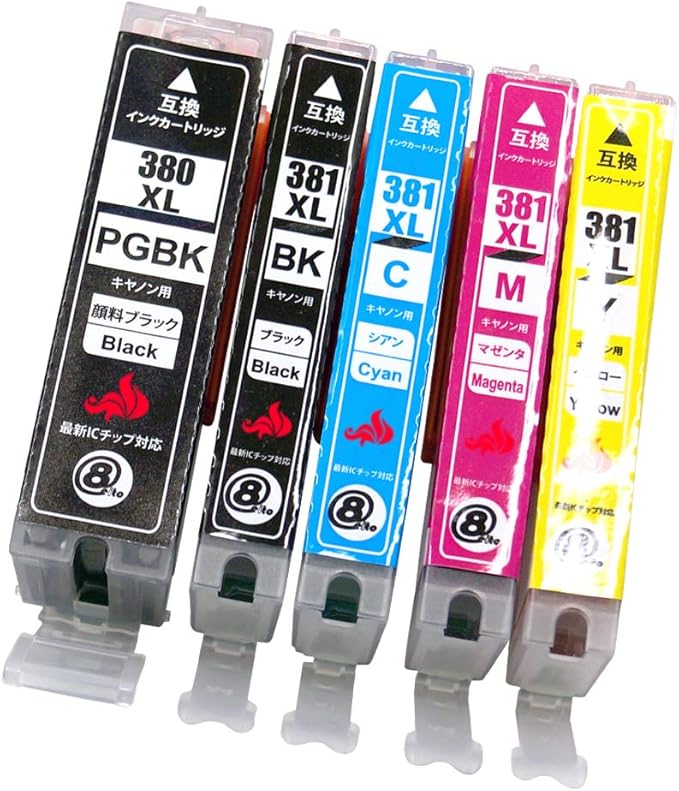 Amazon | BCI-380XL PGBK BCI-381XL (BK/C/M/Y) 5色マルチパック 全色大容量 Canon用 キャノン互換エレスタ製インク1年保証・残量表示・APEX ...