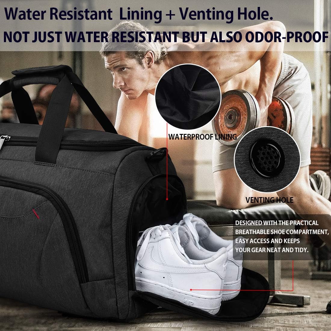 NUBILY Sports Gym Bag Duffel Bags with Shoes Compartment Waterproof ...