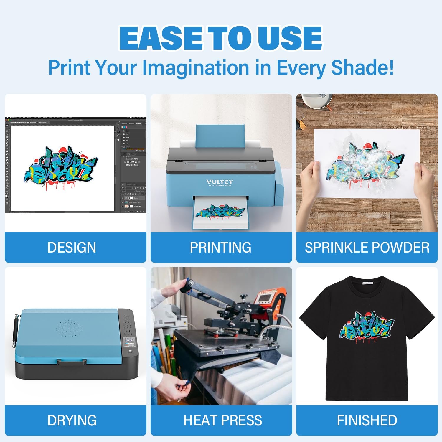 VULYEY L1800 DTF Printer A3 DTF Transfer Printer With Roll Feeder Direct To Film With Built-in ...