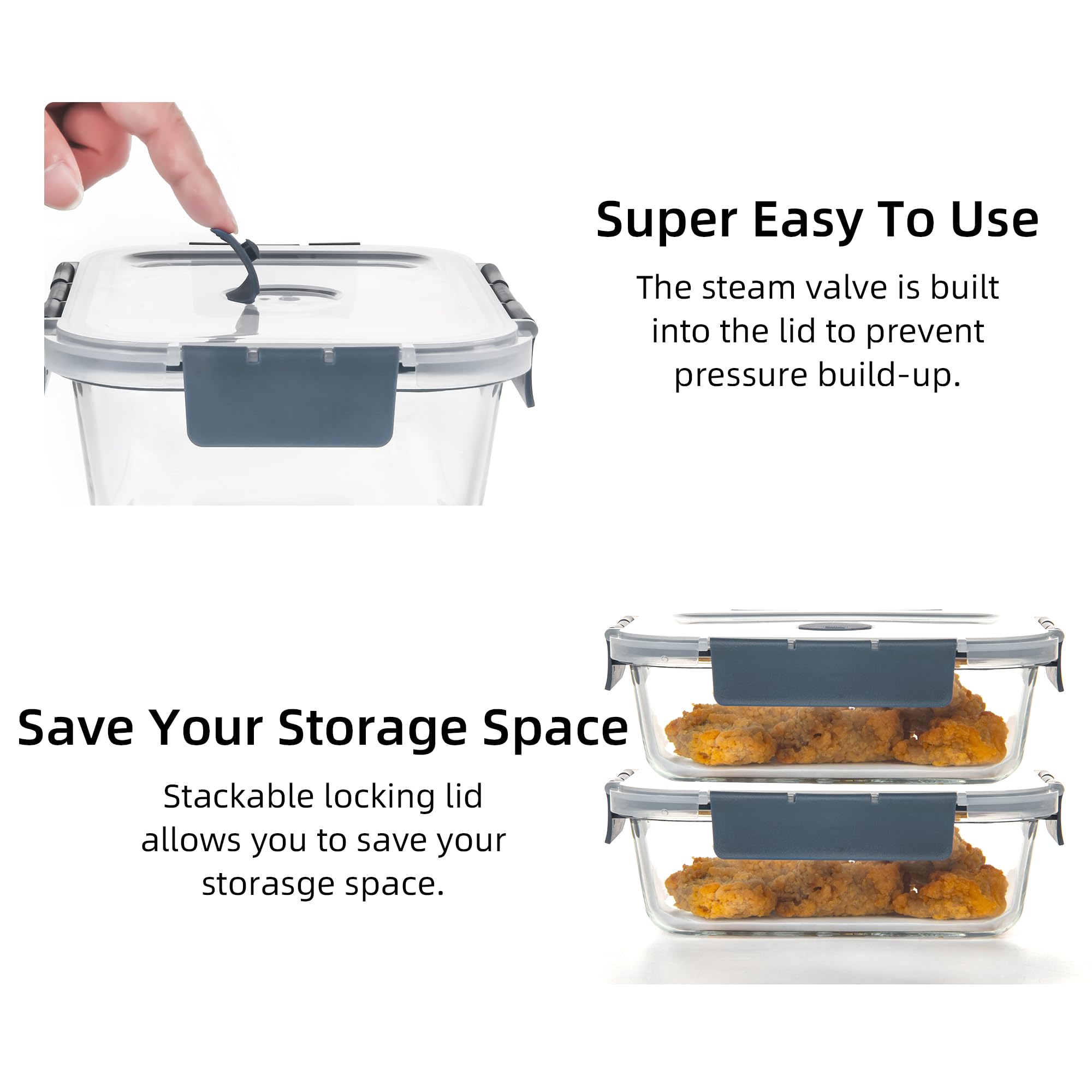 Mua 10 Pack Glass Meal Prep Containers with Steam Vent, Food Storage ...