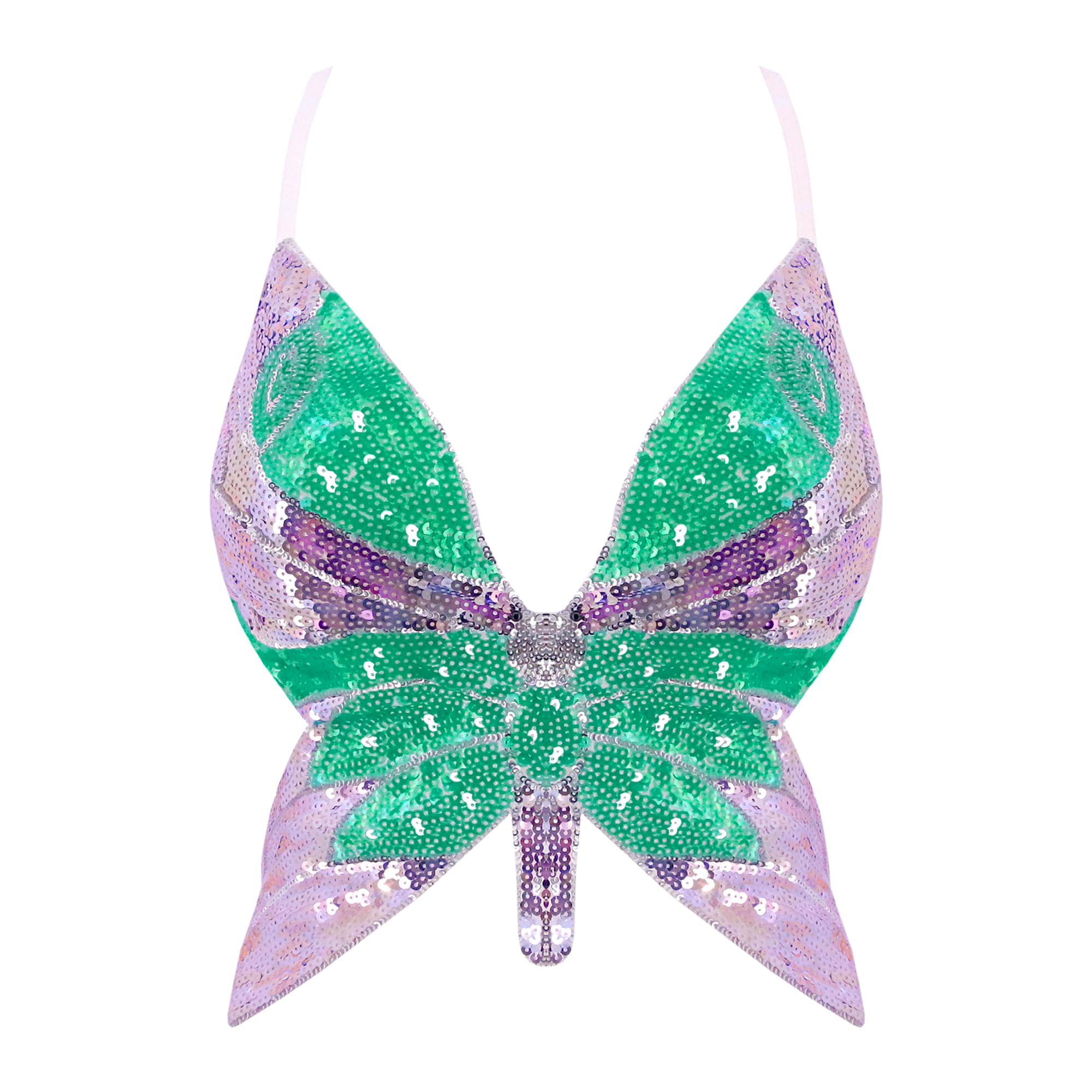 Mocure Womens Sparkly Butterfly Sequin Crop Tops Sexy Trendy Sleeveless ...