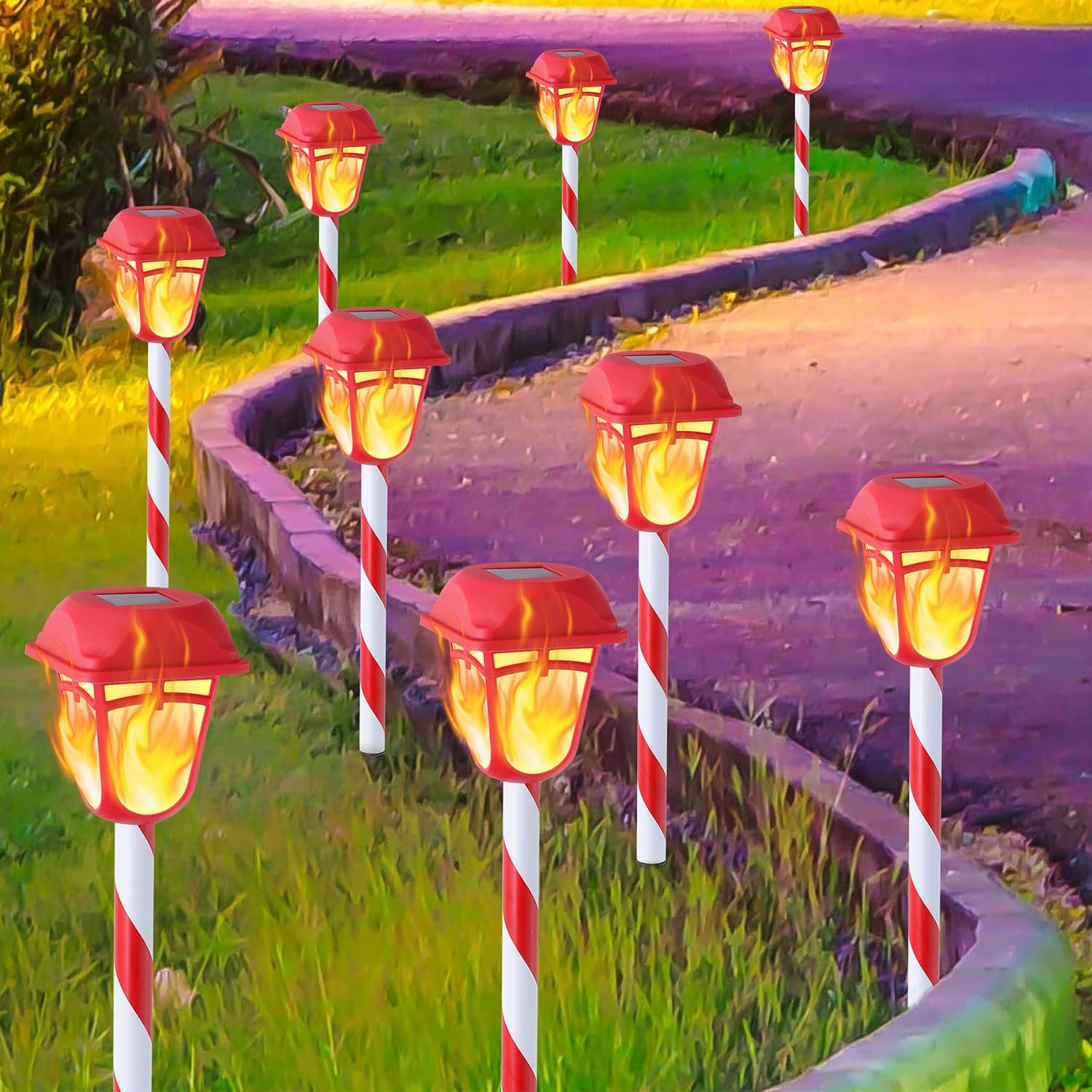 Dynaming Solar Flame Torch Lights, 9 Pack Outdoor Christmas Garden ...
