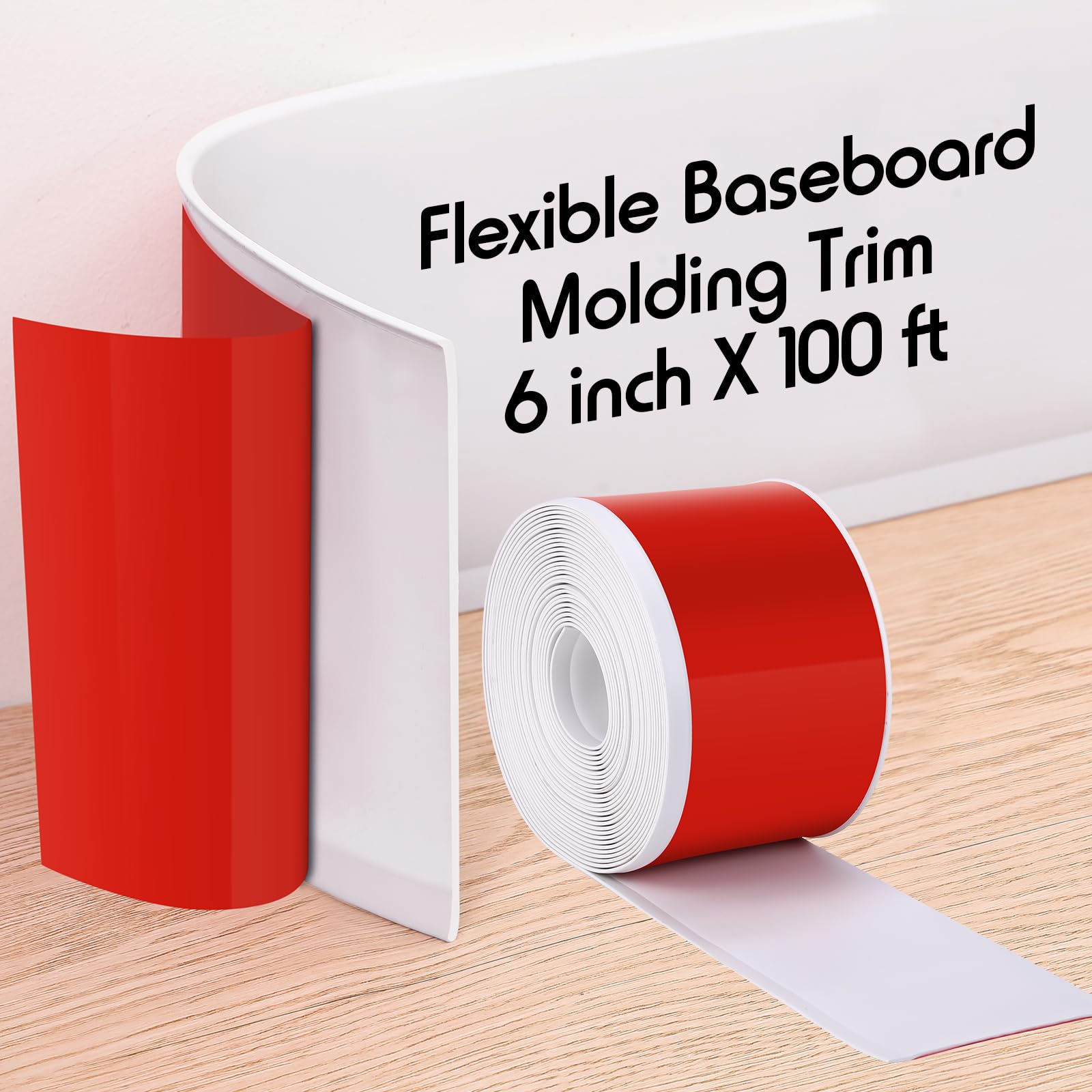 Frienda 6 Inch x 100 ft Flexible Baseboard Molding Trim Peel and Stick ...