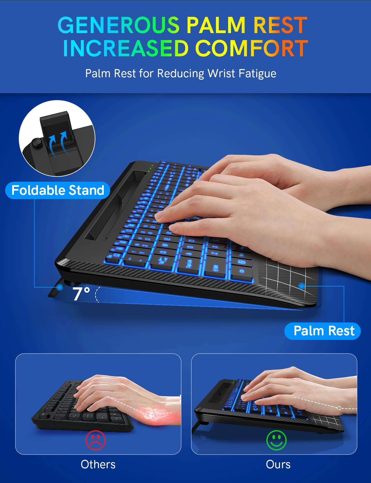 Mua Wireless Keyboard with 7 Colored Backlits, Wrist Rest, Phone Holder ...
