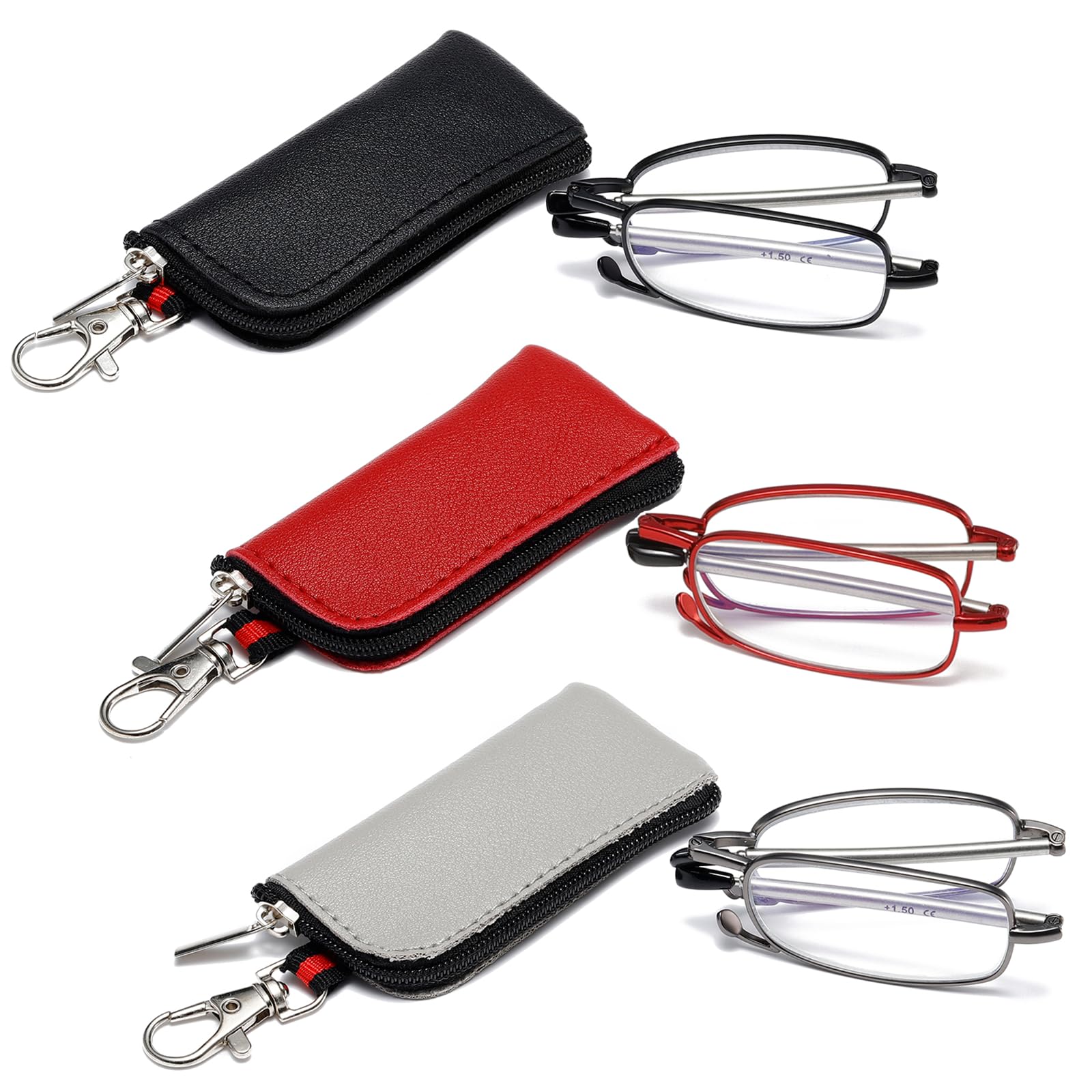 OWTXIS 3 Pack Folding Reading Glasses for Men Women, Keychain Compact ...