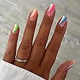 Amazon.com: MISUD Press on Nails Short Square Fake Nails Glossy Glue on ...