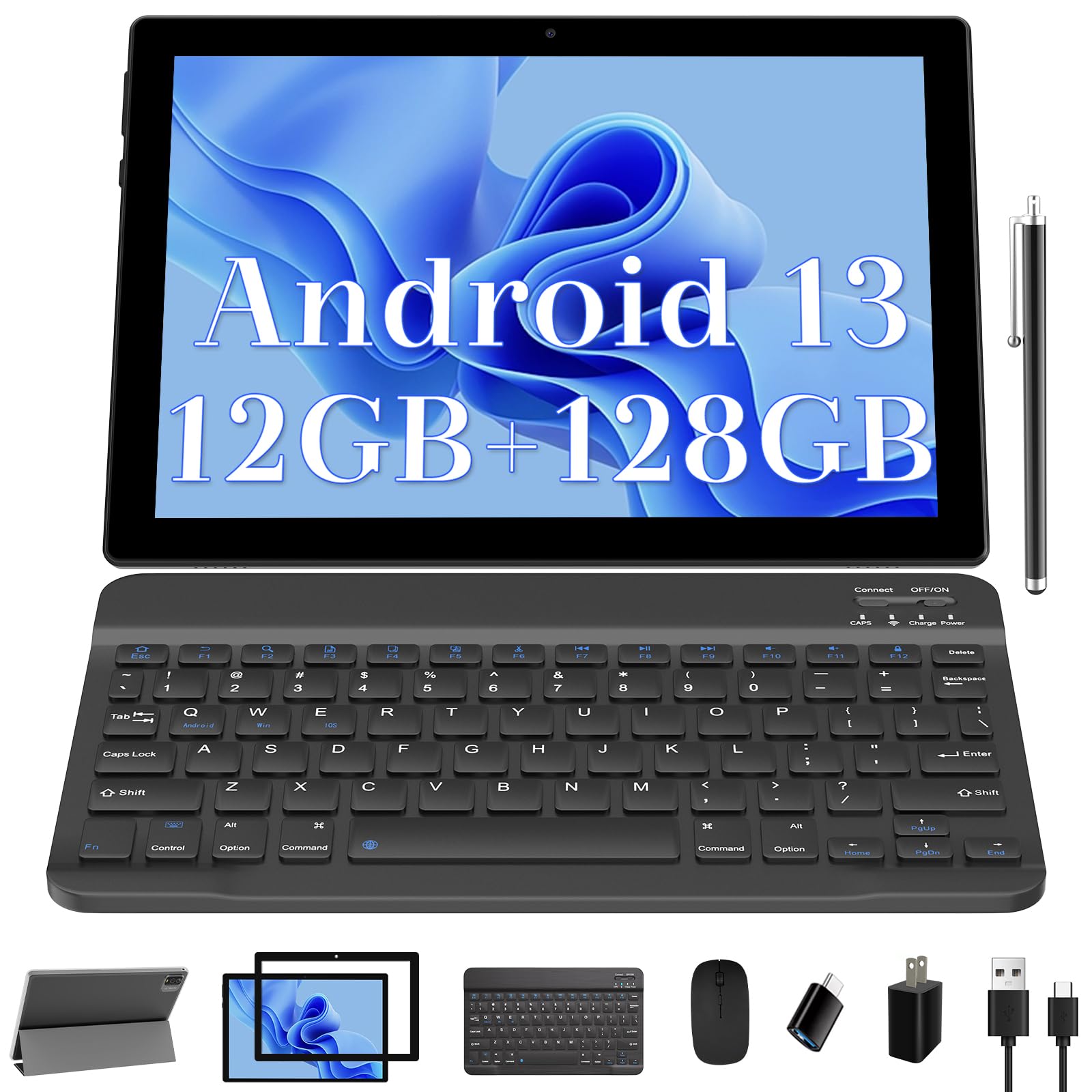 RUIQIAI Android 13 Tablets, 10 inch Tablet, 2 in 1 Tablet with Keyboard ...