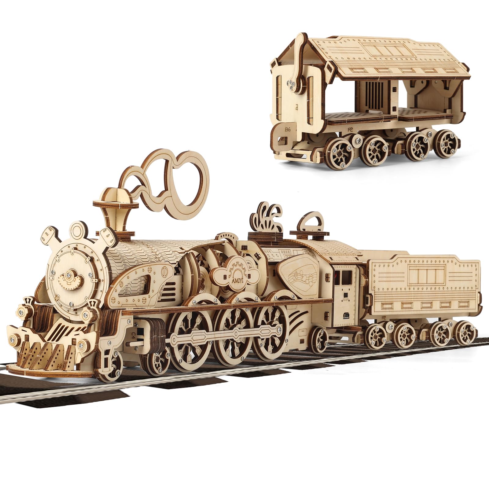 3D Wooden Puzzles for Adults, Movable DIY Wooden Train Crafts Vehicle Building Model car Kits ...