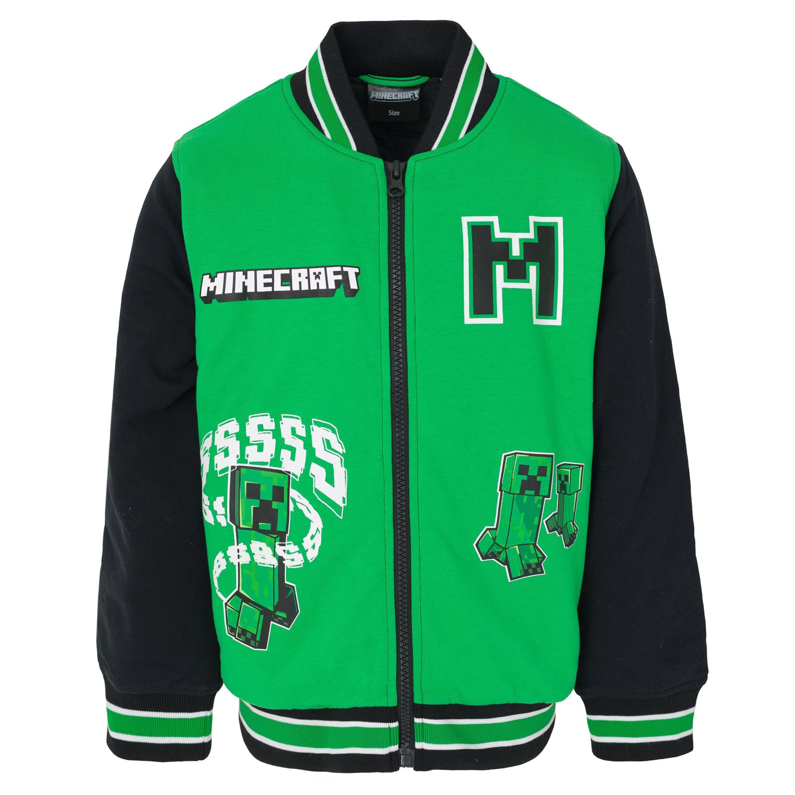 Minecraft Creeper Little Boys French Terry Varsity Zip Up Bomber Jacket ...