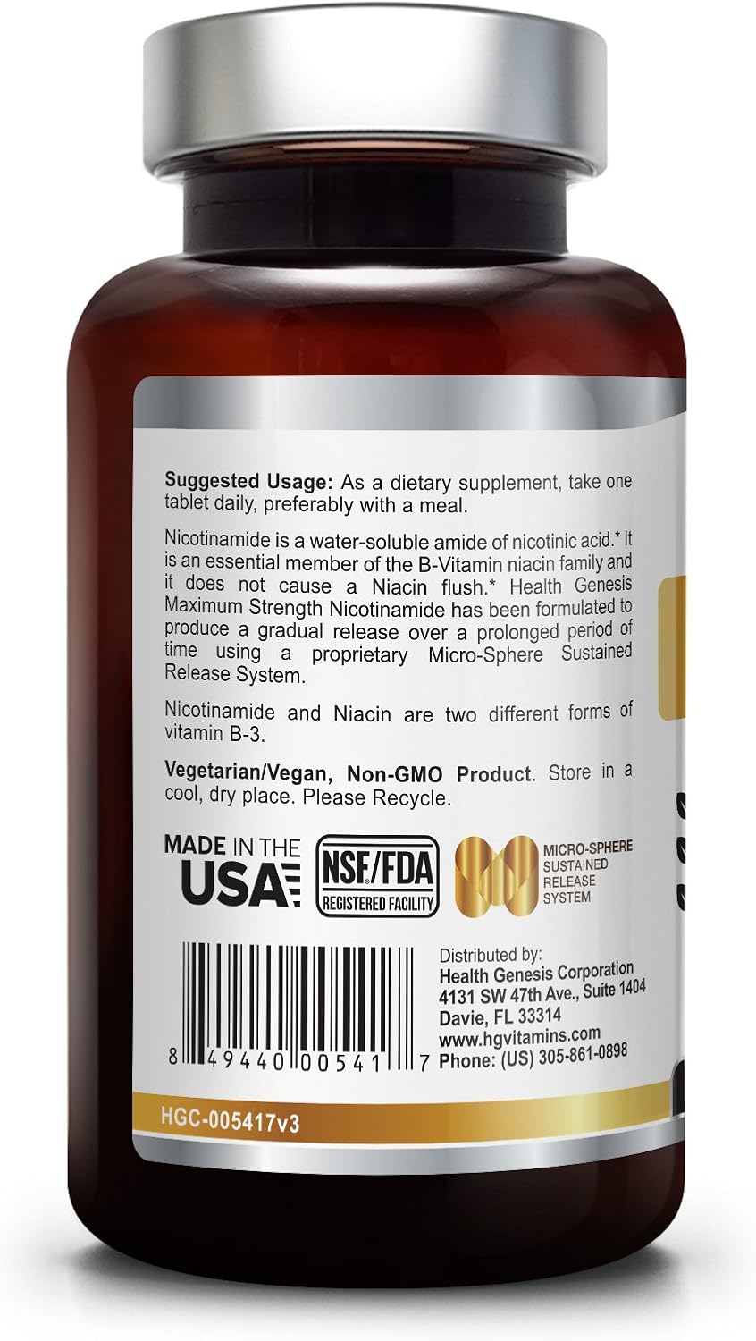 B3 Nicotinamide 1000 mg 60 Tabs Extra Strength Slow Release - Natural ...