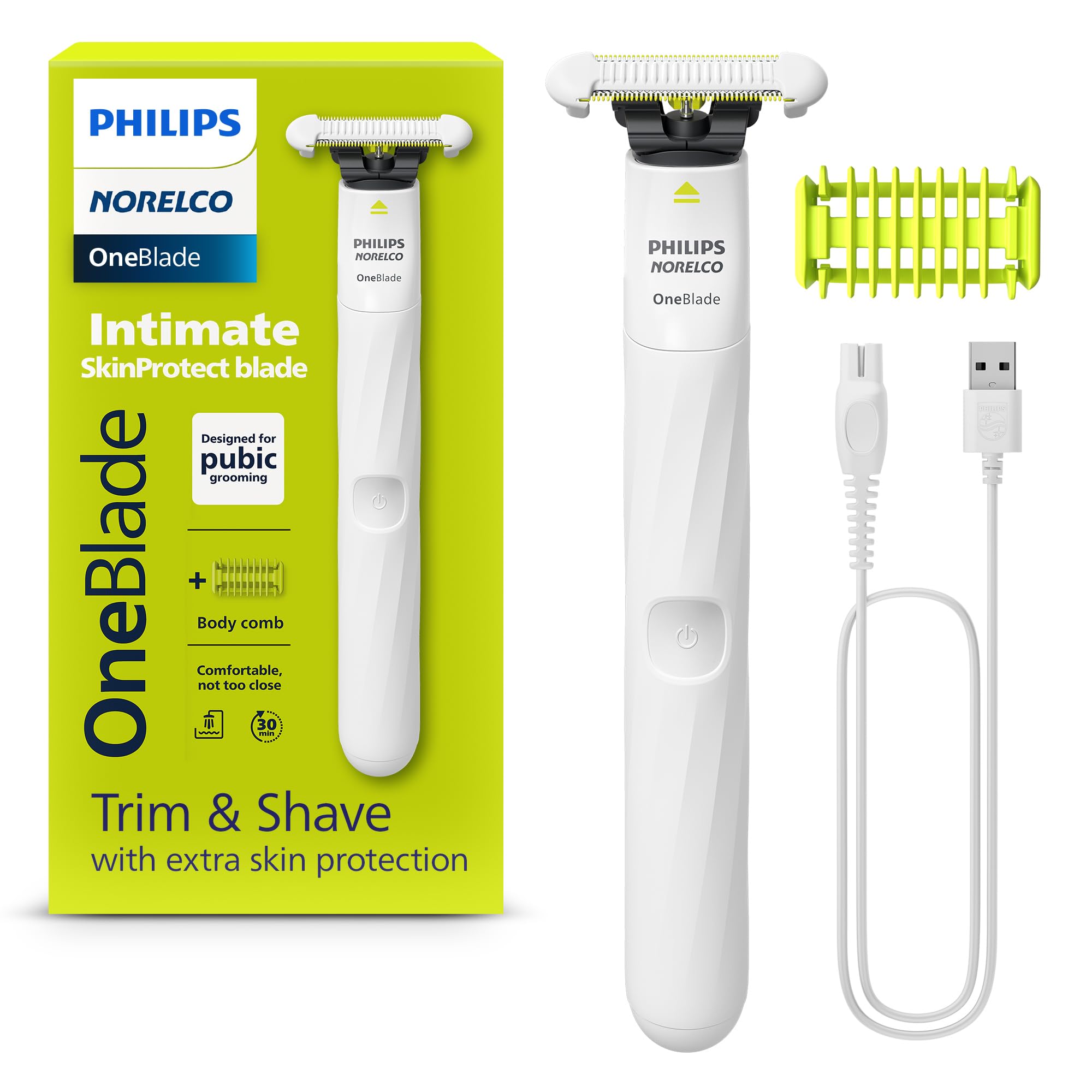Philips Norelco OneBlade Intimate, Designed for Pubic Grooming, Trim ...