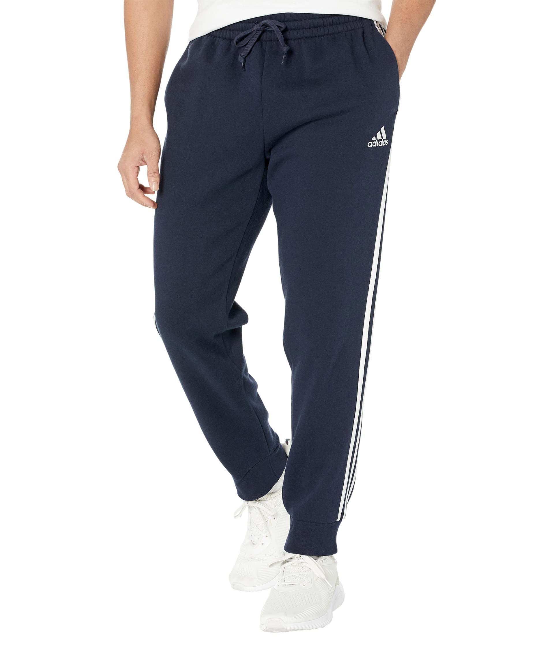adidas Men's Standard Essentials Fleece Tapered Cuff 3-Stripes Pants ...
