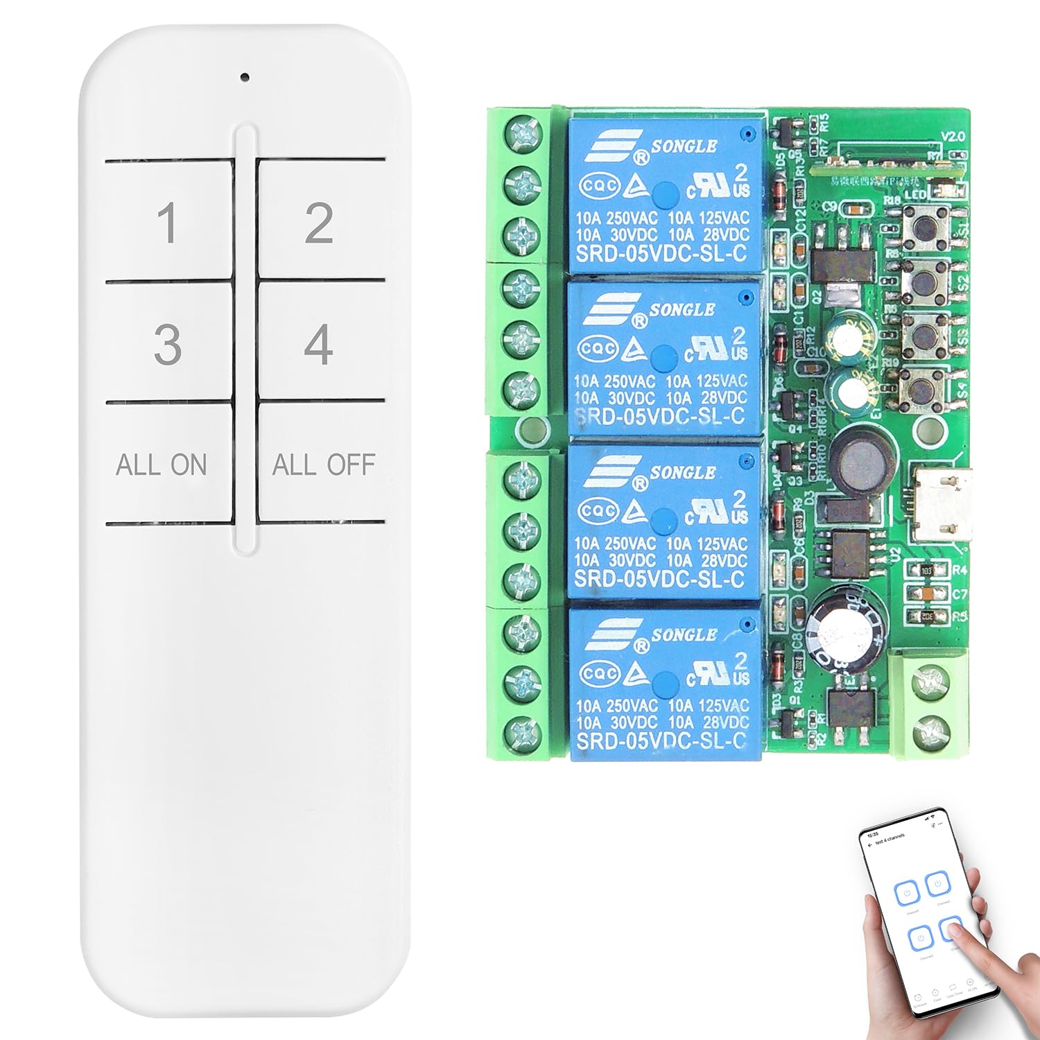 DieseRC 4 Channels WiFi Smart Switch with Bluetooth Transmitter, DC 5V ...