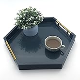 Amazon.com: Serving Tray with Polished Metal Handles, Hexagon Coffee ...