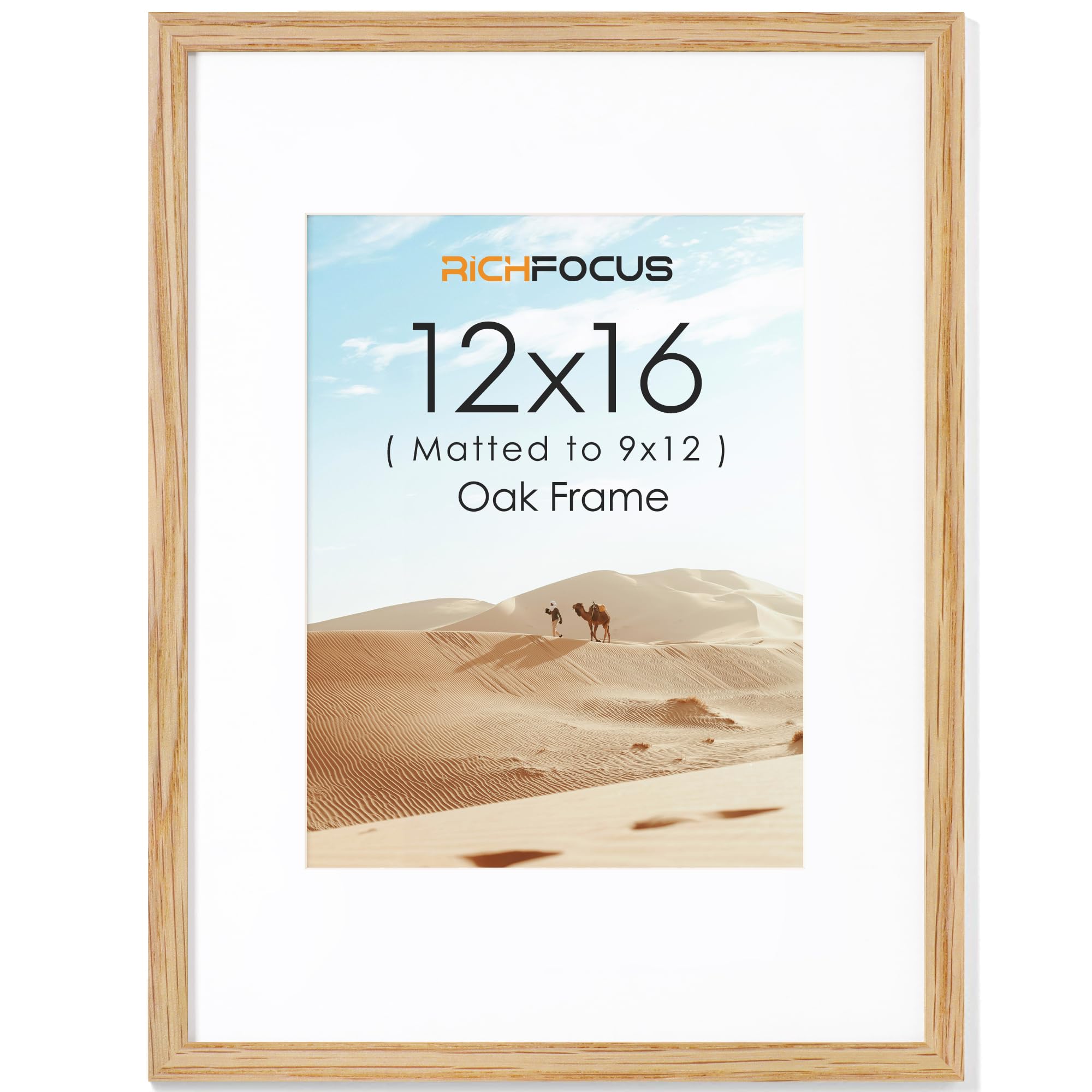 RICHFOCUS 12x16 Picture Frame|Solid Oak Wood 12x16 Frame with Mat for 8 ...