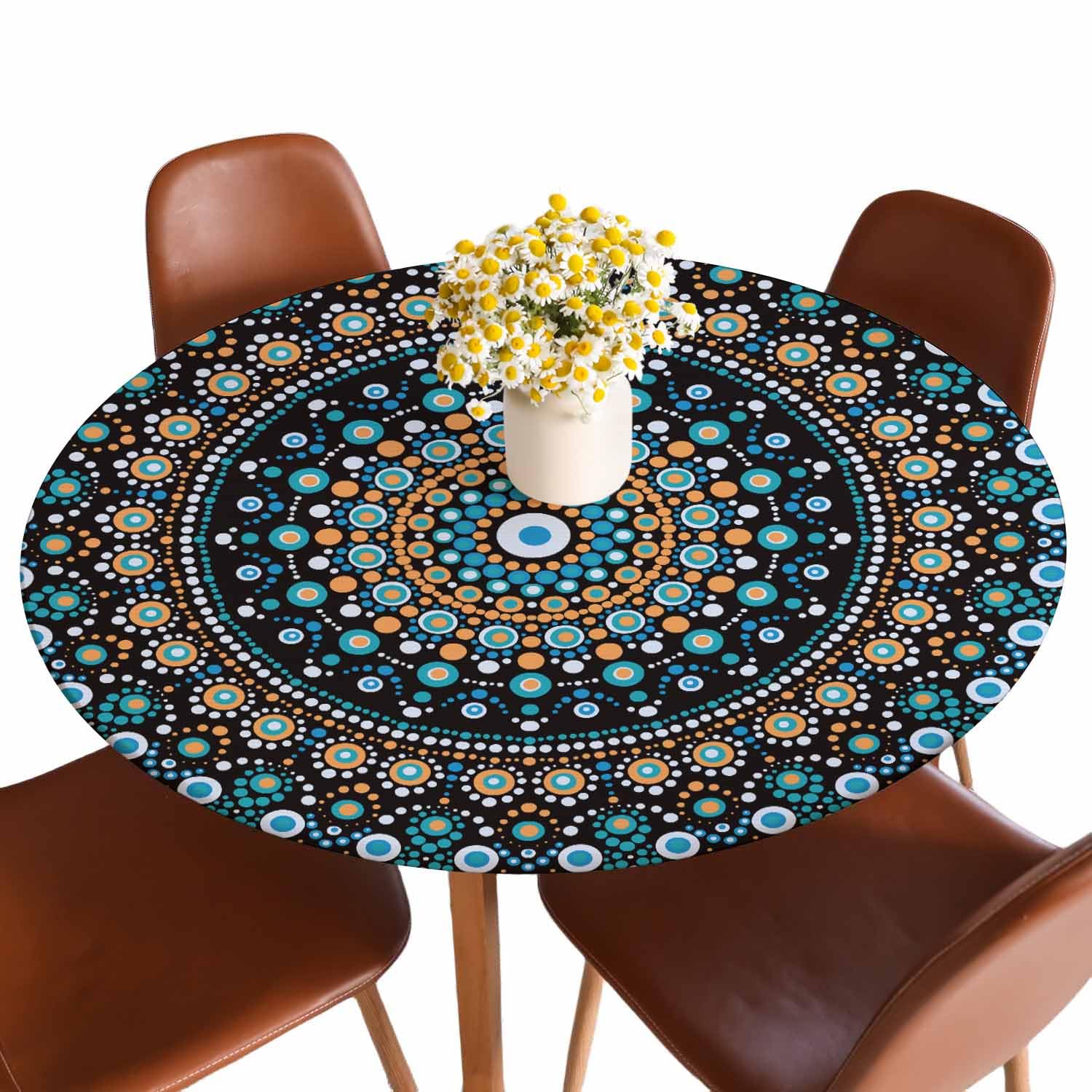 Guxxuil Dot Mandala Round Tablecloth - Elastic Edged Black Blue ...