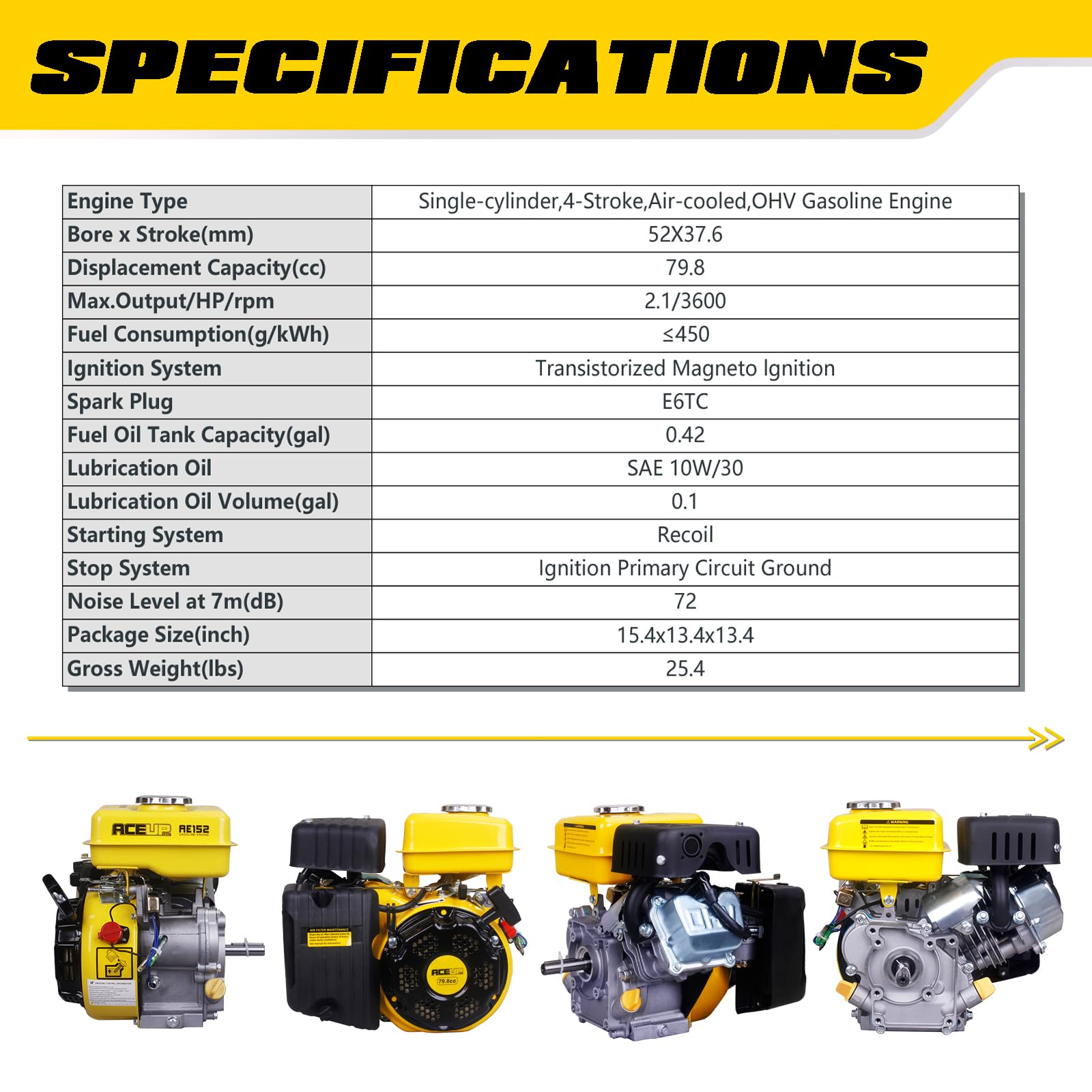 Mua 2.1HP 79.8cc Gas Engine Horizontal Shaft, 4 Stroke OHV Gas Motor, Shaft 0.62" (15.8mm ...