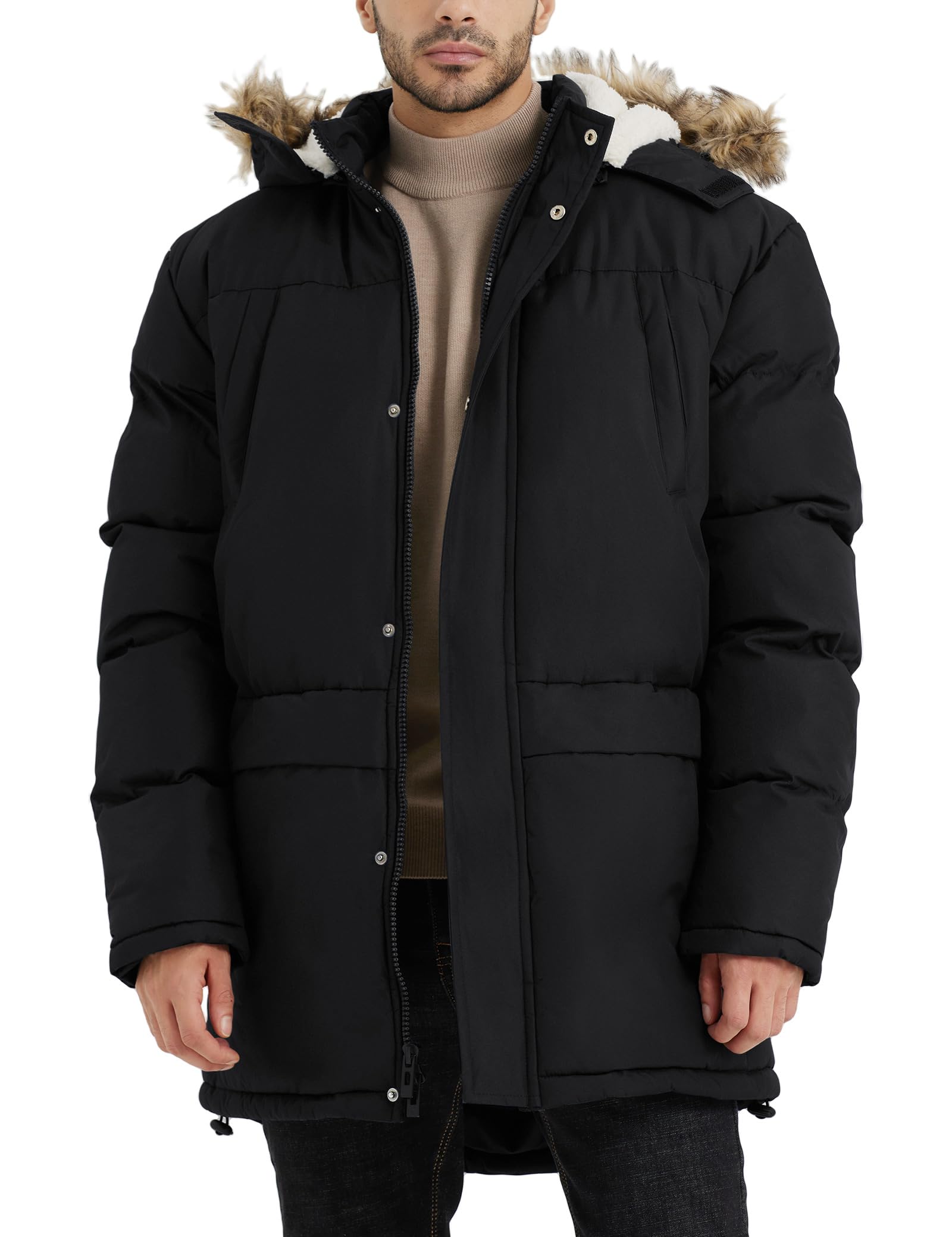 VOPOKER Men's Long Winter Hooded Jacket Warm Windproof Puffy Coat ...
