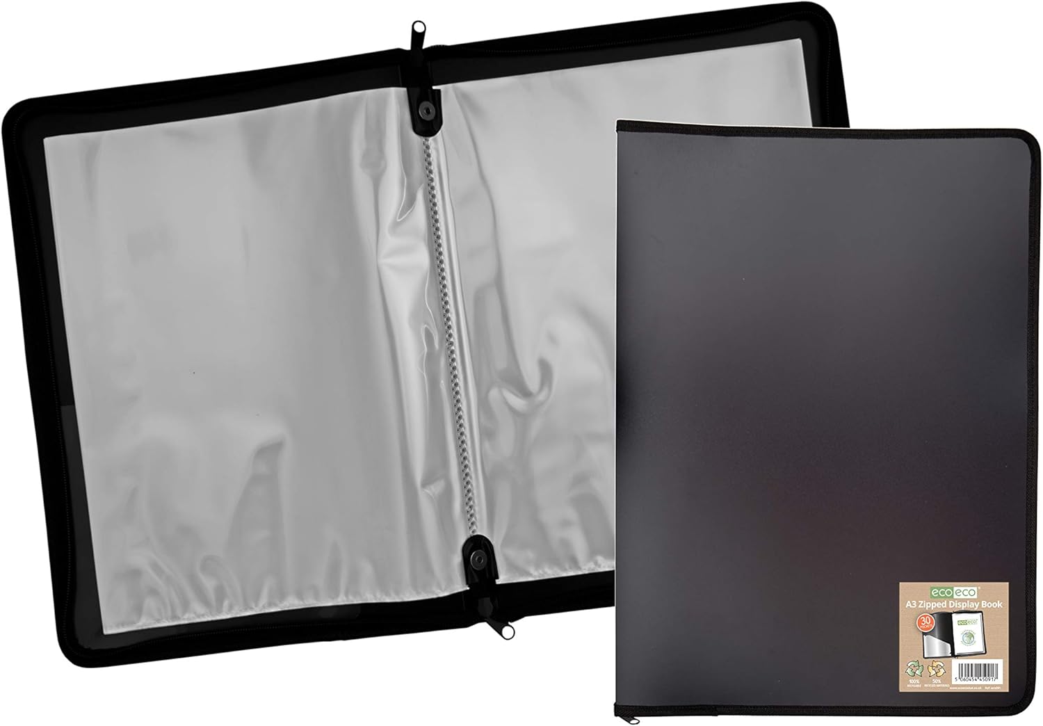 eco-eco A3 50% Recycled 30 Pocket Black Zipped Presentation Display ...