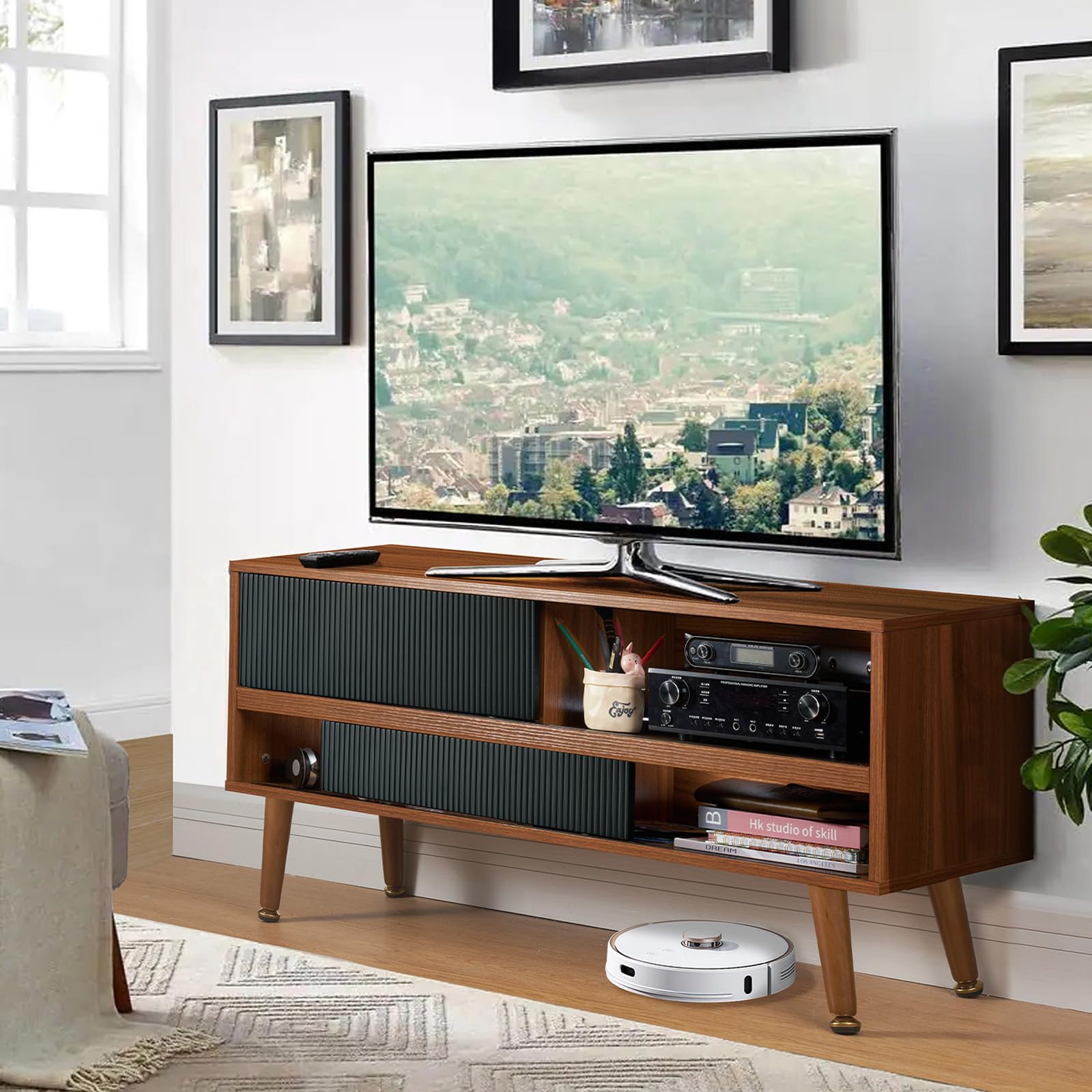 Artswish TV Stand for 46 inch TV Mid Century Entertainment Center with ...