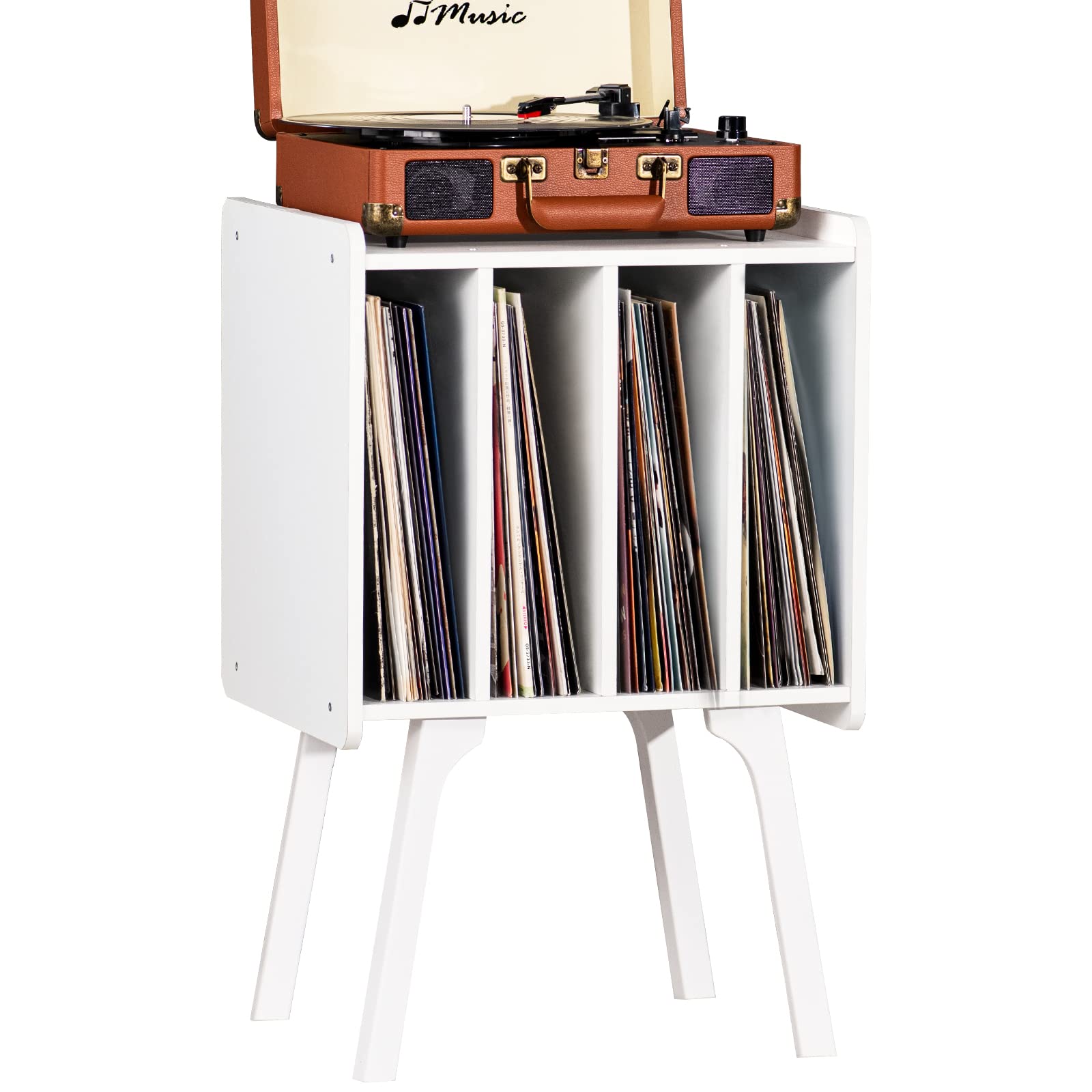 LELELINKY Record Player Stand,Vinyl Record Storage Table with 4 Cabinet ...