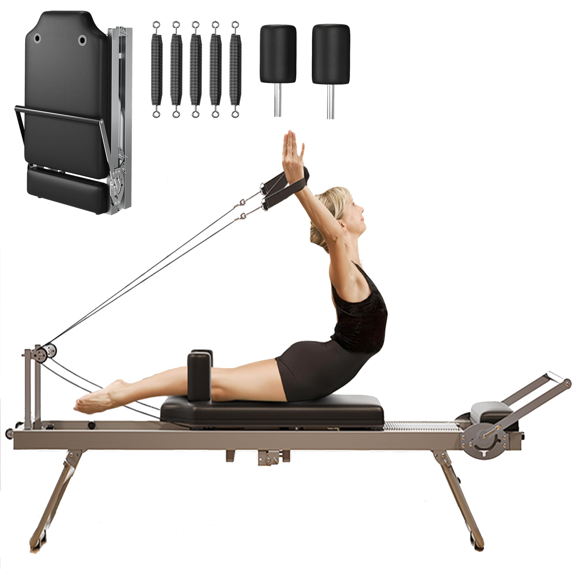 Foldable Pilates Reformer Machine for Home Gym, Wider Pilates Reformer ...