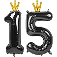 Amazon.com: Black Number 15 Balloon 40 inch, 15 Number Balloon, 15th ...