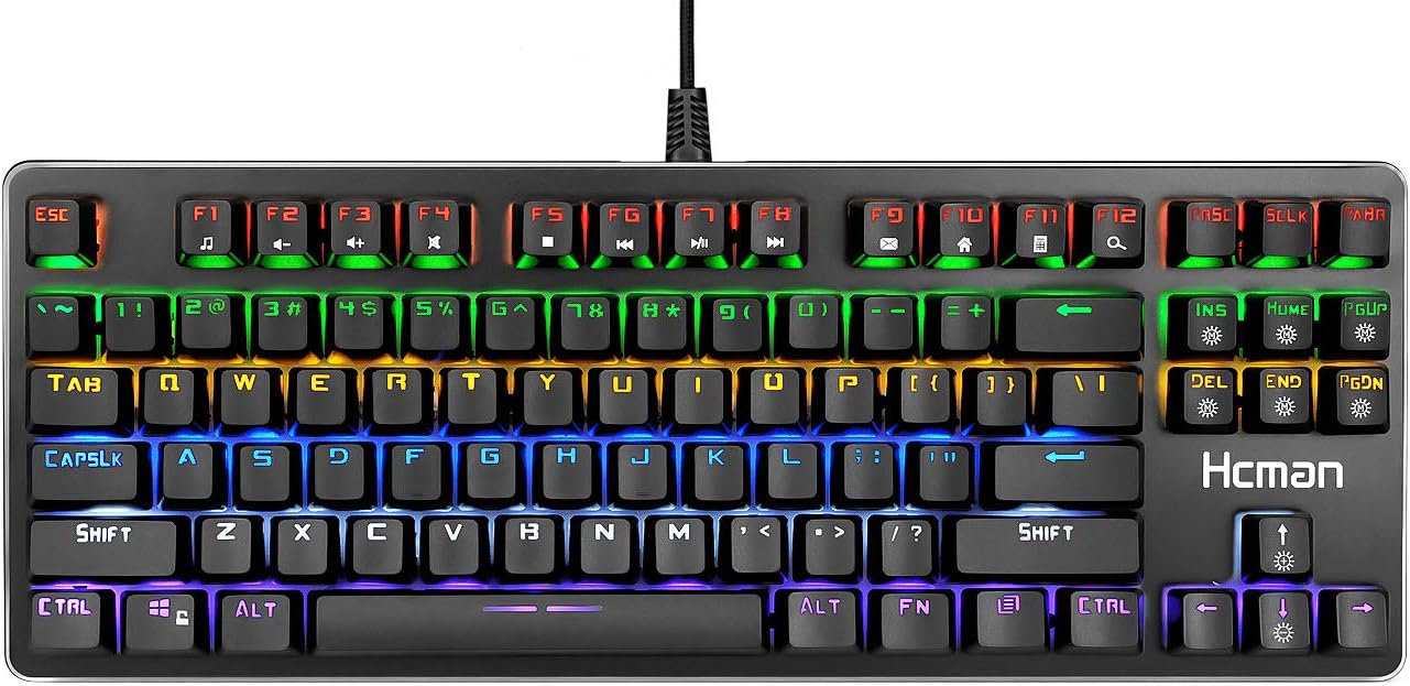 Hcman Mechanical Keyboard 87 Key Compact Gaming Keyboard,21 LED Backlit ...