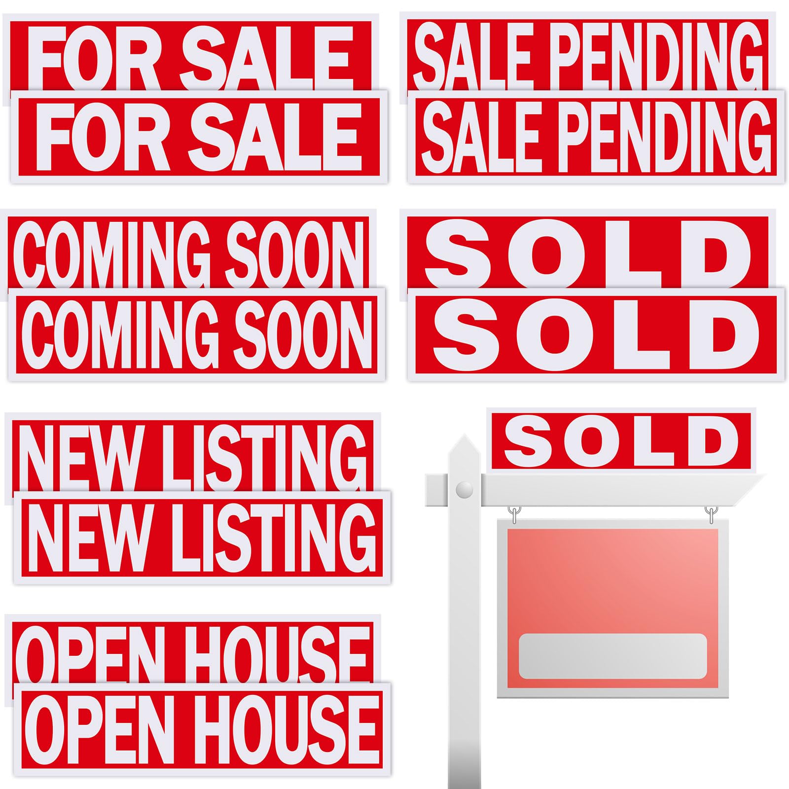 Juexica 12 Pcs Real Estate Rider Signs 24 x 6 Inch Sold Open House Sign ...