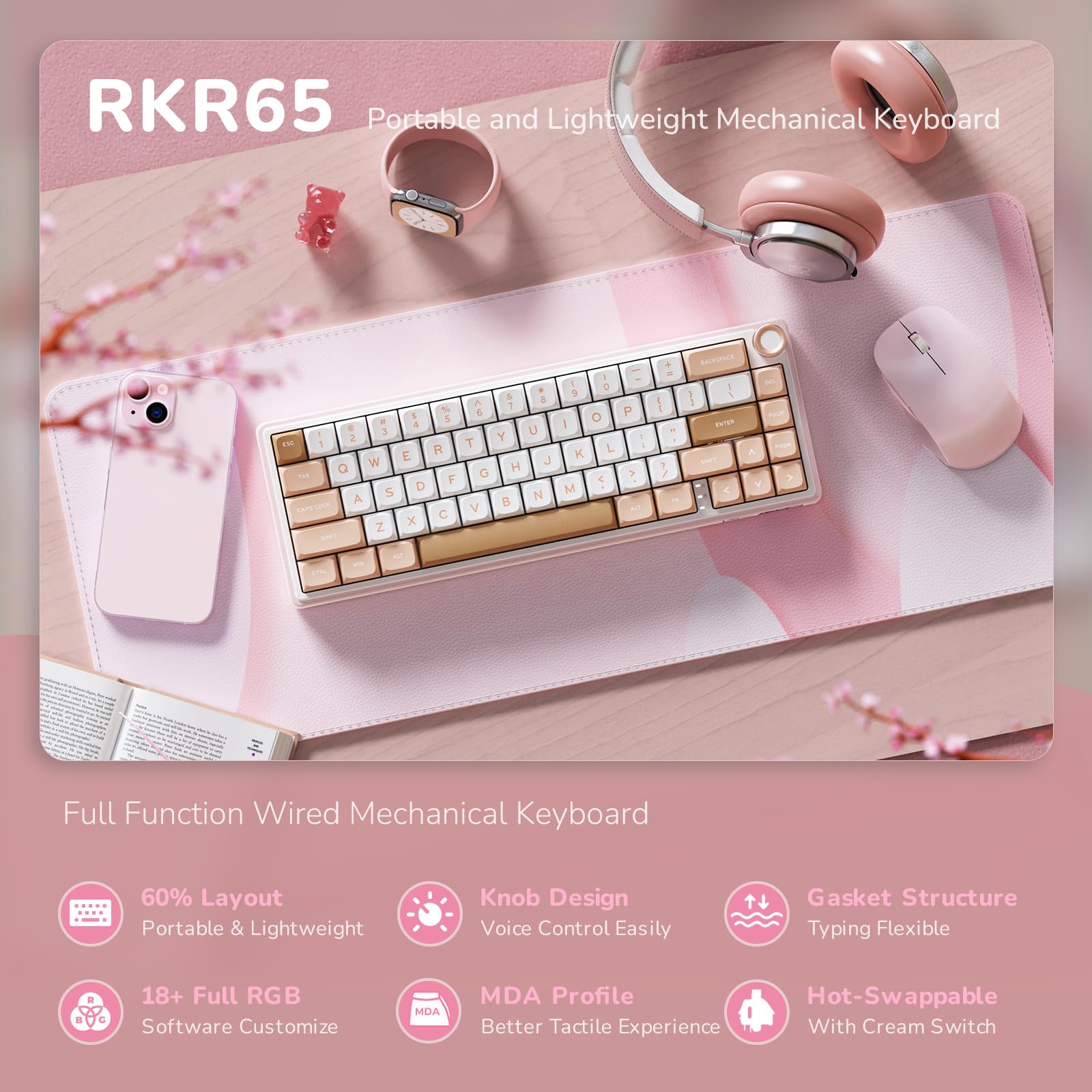 Mua RK ROYAL KLUDGE R65 Wired Mechanical Keyboard with Knob, 60% Percent QMK/VIA US Layout RGB ...