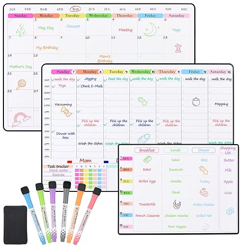 POPRUN Magnetic Weekly Calendar for Fridge, Schedule Boards, Dry Erase ...
