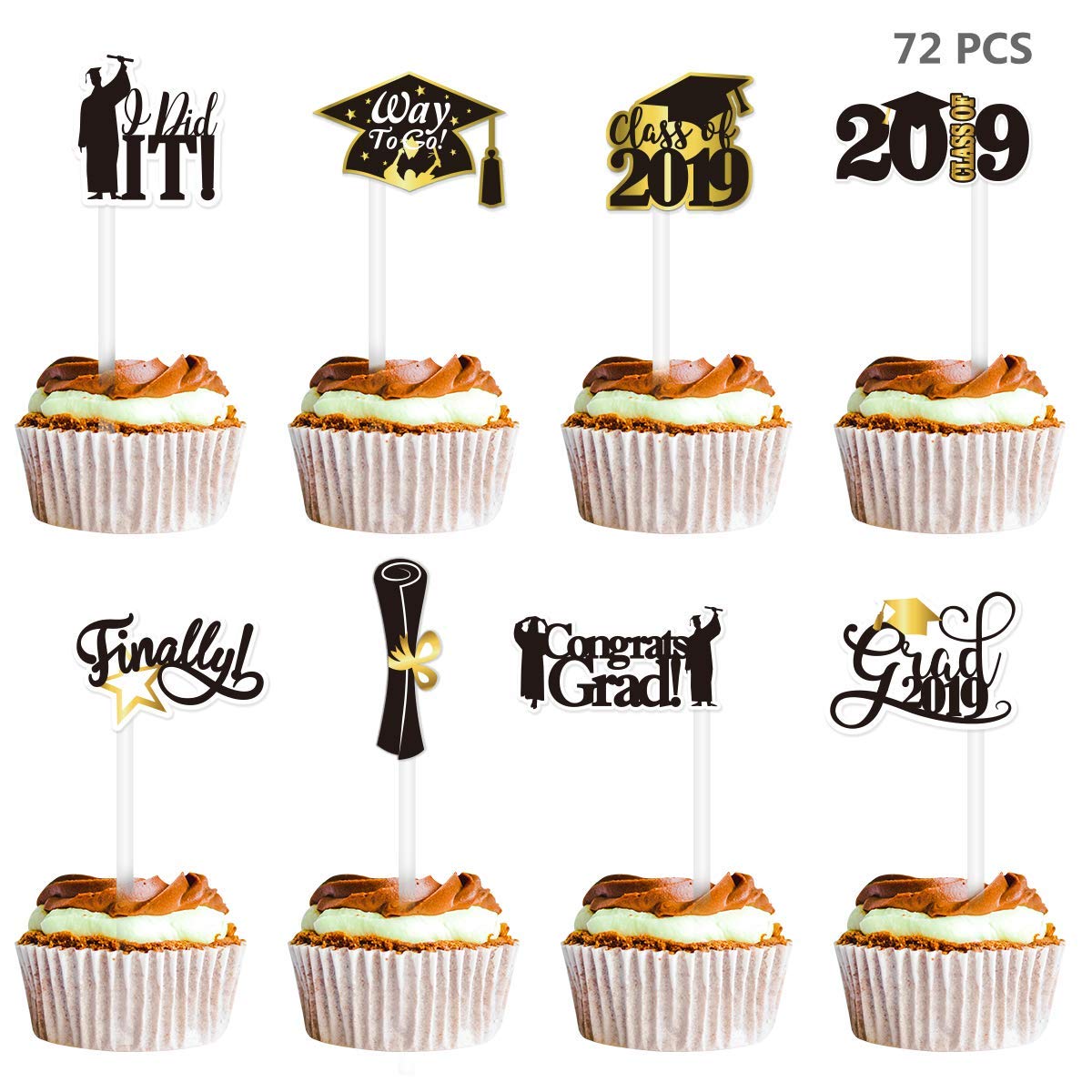 Amazon.com: Amosfun 2019 Graduation Cupcake Toppers 72PCS Grad Cake ...