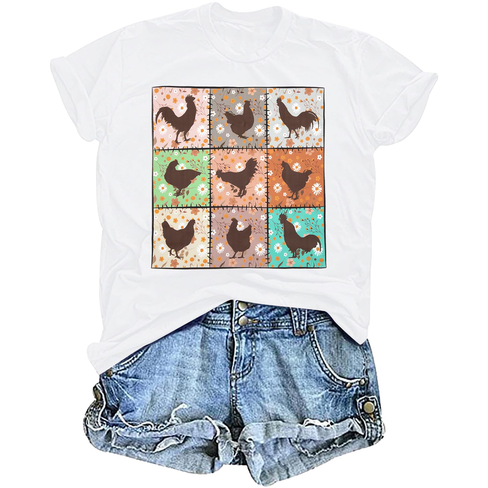Chicken Shirt Women Retro Boho Chicken Shirt Chicken Mom T-Shirt Farm ...