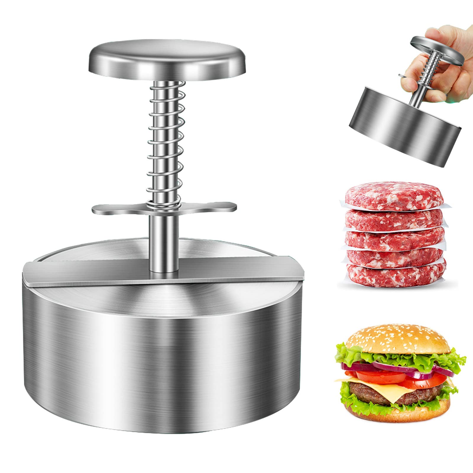 CHengQiSM Burger Press, Adjustable Hamburger Patty Maker 4.2" Stainless ...