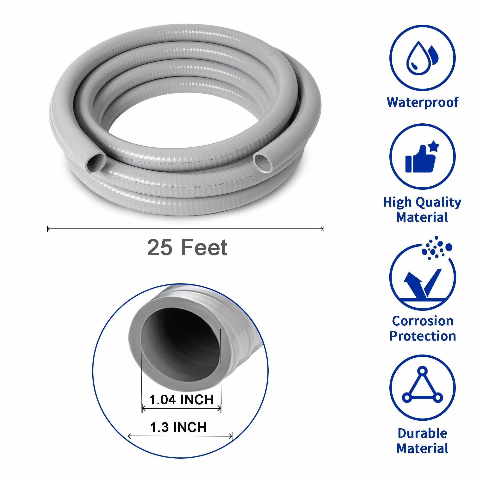 (1 Inch Dia * 25 Feet) Yariwiz Flexible Electrical Conduit Liquid Tight ...
