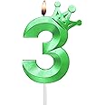 Amazon.com: 3.1inch Birthday Green Number 3 Candles with Crown Shape ...