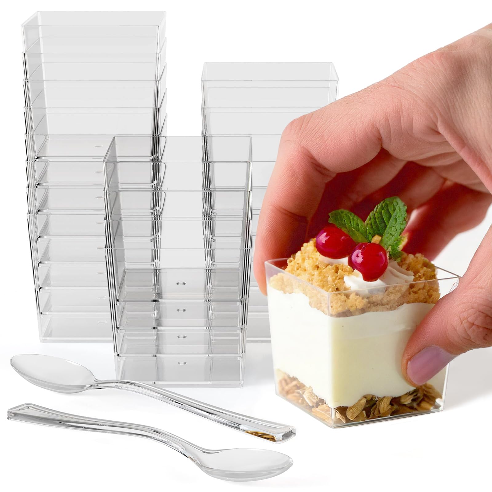 Exquisite Mini Dessert Cups With Spoons 200 Pcs - 3.6 Oz Round Plastic ...