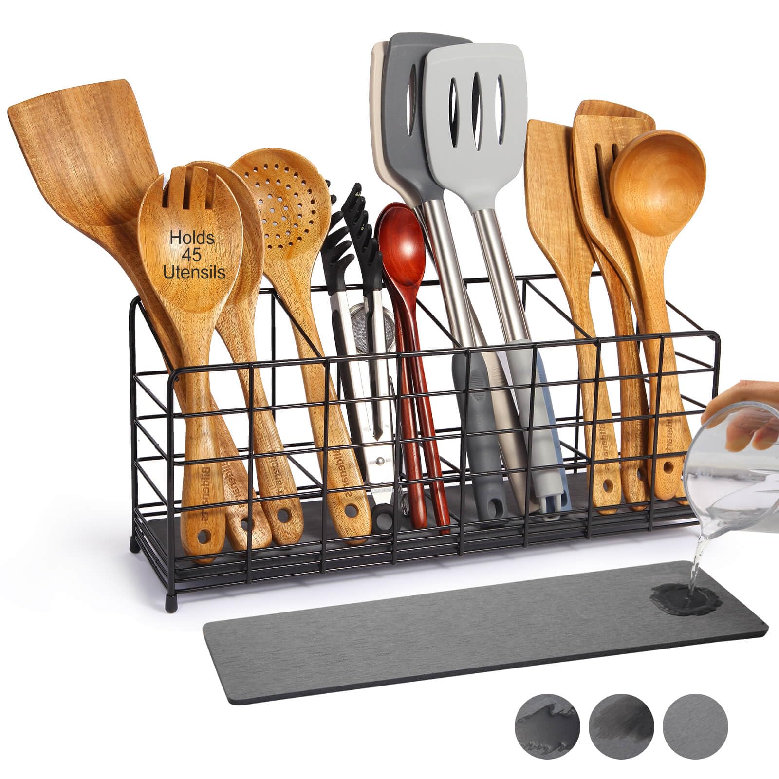 iulrtba Kitchen Utensil Holder with Diatomaceous Earth Base - 16in ...