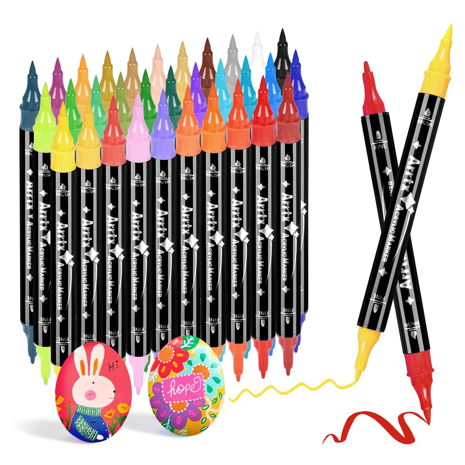 Mua Arrtx Acrylic Paint Pens, 32 Colors Brush Tip and Fine Tip (Dual ...