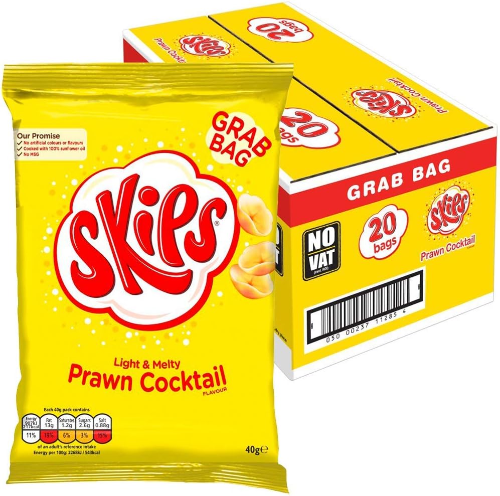 Skips Multipack Prawn Cocktail Crisps, Flavoured Fizzy, Light & Melty ...